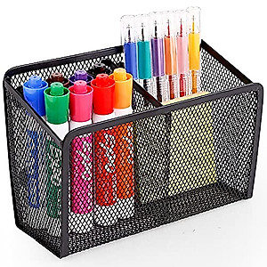 Magnetic Pencil Holder - Extra Strong Magnets Mesh Marker Holder Perfect for Whiteboard, Refrigerator and Locker Accessories (2 Baskets, 1 Pack Black)