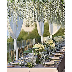 JACKYLED 40 Branches Wisteria Hanging Flowers 6 Feet Artificial White Wisteria Vine Silk Wisteria Flowers Garland for Wedding Arch Party Garden Home Decor (4 Packs)