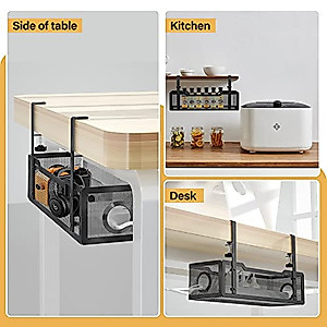 Under Desk Cable Management Tray Black, Cinati Cable Management Under Desk No Drill, Cable Tray with Clamp for Desk Wire Management,Desk Cable Management Box for Office, Home - No Damage to Desk