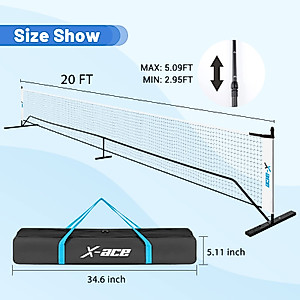 X-ACE Portable Badminton Net 20FT- Adjustable Height Badmitton Net for Tennis, Soccer Tennis, Pickleball- Durable Construction&Easy Set-Up (2023NET)
