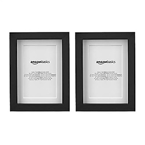 Amazon Basics 5" x 7" Rectangular Photo Picture Frame or 4" x 6" with Mat, 2-Pack, Black