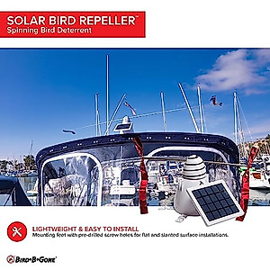 Bird B Gone - Solar Bird Repeller - Spinning Bird Deterrent with Telescoping Arms - Prevents Birds from Landing - Humane Repellent - Portable Design - for Boats, Patios, AC Units, Etc - Solar Powered