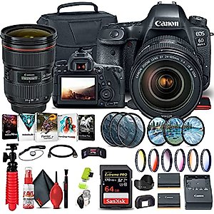 Canon EOS 6D Mark II DSLR Camera with 24-105mm f/4L II Lens (1897C009) + Canon EF 24-70mm Lens + 64GB Card + Color Filter Kit + Case + Filter Kit + Corel Photo Software + LPE6 Battery + More (Renewed)
