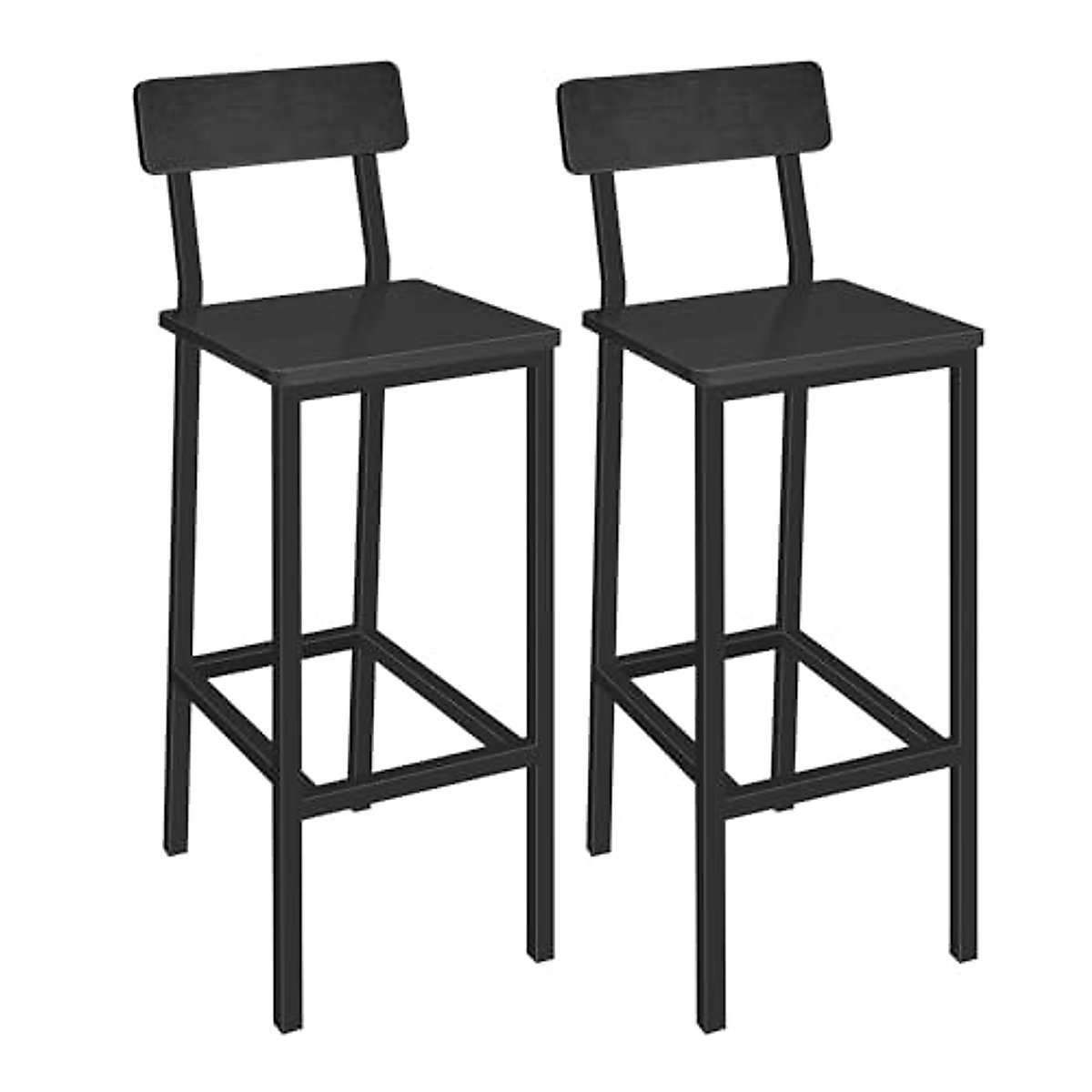 MAHANCRIS Bar Chairs, Set of 2 Bar Stools with Backrest, 25.6" Tall Counter Bar Stools, Kitchen Bar Stools with Footrest, for Dining Room, Bar, Easy Assembly, Black BAHB03101