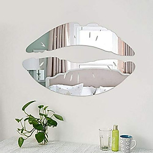 CUGBO 2 Set 3D Kiss Lips Mirror Wall Stickers Acrylic DIY Art Decals Home Room Decor (Silver)