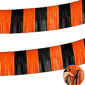 2 Pack 10 Feet Black Orange Halloween Parade Float Decorations for Trailer Car, Foil Fringe Tinsel Streamers Banner Garland for Halloween Graduation Homecoming Party Decoration (Black Orange)