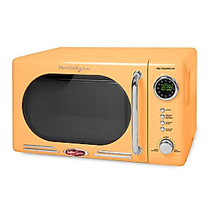 Nostalgia Retro Compact Countertop Microwave Oven, 0.7 Cu. Ft. 700-Watts with LED Digital Display, Child Lock, Easy Clean Interior, Orange
