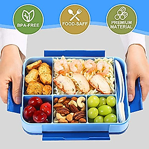 LOVINA Bento Box for Adult Kids, Stylish Teens Adult Lunch Box Containers With 5 Compartments, Durable, Microwave/Dishwasher Safe, BPA-Free, Perfect for On-the-Go Meal(Blue)