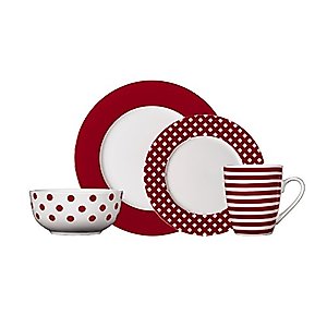 Pfaltzgraff Kenna Red 16-Piece Porcelain Dinnerware Set, Service for 4
