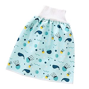 Toddler Waterproof Training Pants Cloth Diaper Skirts for Baby Boy Girl Night Time Sleeping Bed Clothes for Potty Training… (Blue)