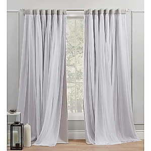 Exclusive Home Catarina Layered Solid Room Darkening Blackout and Sheer Hidden Tab/Rod Pocket Top Curtain Panel Pair, 52"x96", Cloud Grey, Set of 2