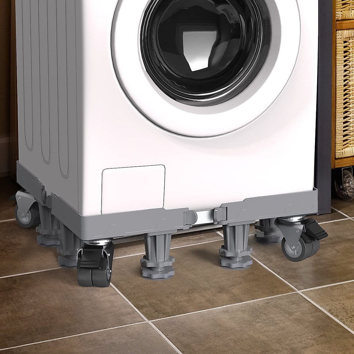 OREKO Mini Fridge Mobile Base Stand Adjustable Washer Dryer Refrigerator Stand With 4 Dual-wheel And 8 Lifting Feet (Double-tube)