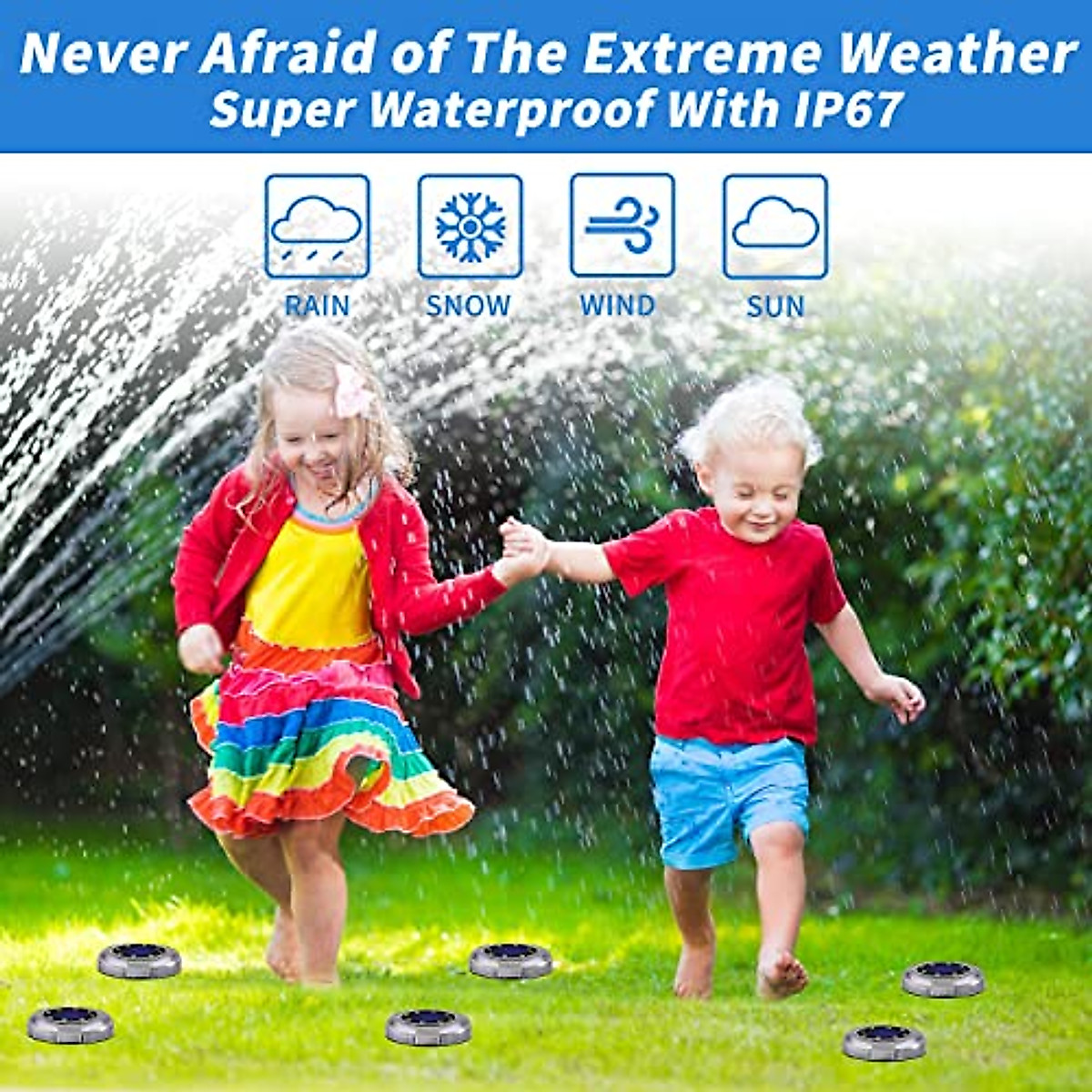 Mutois 4-Pack Solar Ground Lights Outdoor, Waterproof Solar Garden Lights with 8 Warm Lights & Multi-Color Auto-Changing Light, Upgraded Bright in-Ground Lights, Landscape Light for Pathway Yard Lawn