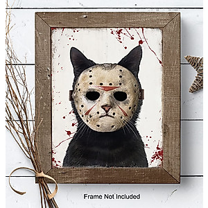 Cat Yellowbird Art & Design Wall Art - Friday the 13th Wall Art - Cute Cat Decor for Men - Funny Cat Gift for Men - Man cave Wall Art - Scary Halloween Wall Art - Black cat Horror Poster 8x10 UNFRAMED