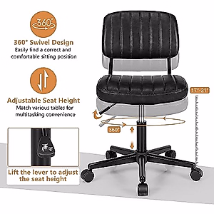 Giantex Leather Office Chair, Armless Low-Back Computer Desk Chair, Retro Swivel Rolling Task Chair Height Adjustable PU Leisure Office Chair for Kids Teens Adults (2, Black)