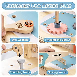 ROBOTIME Kids Tool Bench Set- Large Wooden Work Bench Construction Toys, Workshop w/Kid Toys Tool Set (41 Pieces) for Toddlers Boys Girls Age 3 4 5 6 7