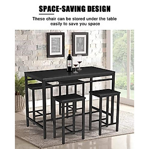 MIERES 4, Counter Height Table & Stools, Bar Chairs, Kitchen Dining Table Set for Breakfast Nook, Small Space Living Room, Black