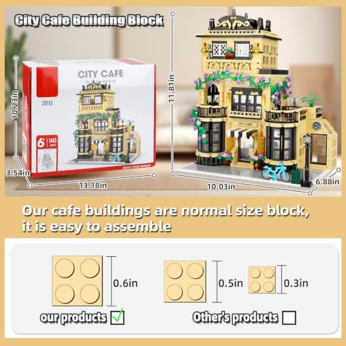 City Coffee Shop Building Blocks Set- Compatible with Lego City House, Architecture Modular Building Three-Story House Building Blocks for Adults (1443pcs)