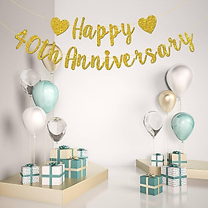 Talorine Happy 40th Anniversary Banner, 40th Wedding Anniversary, 40th Birthday, 40 Years Loved Party Decorations (Gold Glitter)