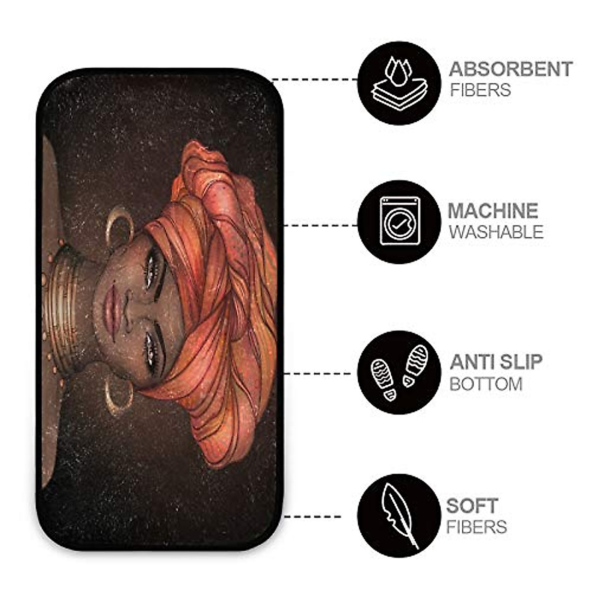 ALAZA African American Pretty Girl Aztec Tribal Shag Collection Non-Slip Area Rug Carpet Doormat for Kitchen Entryway Living Room Bedroom Sofa 1'7 x 3'3