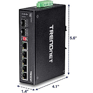 TRENDnet 6-Port Hardened Industrial Gigabit DIN-Rail Switch, 12 Gbps Switching Capacity, IP30 Rated Metal Housing (-40 to 167 ºF),DIN-Rail & Wall Mounts Included,Lifetime Protection,Black,TI-G62