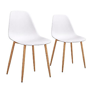 CangLong Modern Stylish Plastic Cushion Metal Legs for Kitchen, Dining, Bedroom, Living Room, Office, Side Chair, Set of 2, White