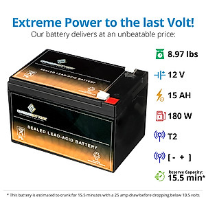 Chrome Battery 12V 15AH SLA Rechargeable Replacement Battery compatible with UPS Back Up and More: 5.94 x 3.86 x 3.74, T2 Terminal