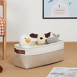 DULLEMELO Collapsible Bundle Baskets 2 Narrow Baskets 15"x6"x5.5" + 4 Cube Baskets 13"x13"x13"（White&Khaki)