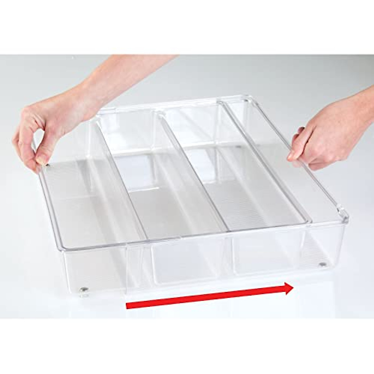 mDesign Plastic Adjustable/Expandable Divided Drawer Storage Organizer with 4 Compartments for Kitchen Pantry, Cupboard, Cabinet, Hold Silverware, Utensils, Cutlery - Ligne Collection - Clear