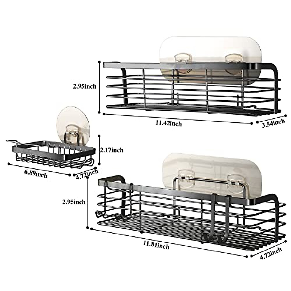 Anguang Shower Caddy Basket Shelf with Soap Holder, No Drilling Wall Mount Adhesive Bathroom Basket Shelves with Hooks, Rustproof 304 Stainless Steel Bathroom Kitchen Shower Storage Organizer -3Pack