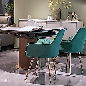 Purgreen Velvet Dining Chair Set of 2 - Modern Mid-Back Accent Chair with Gold Plating Legs - Upholstered Living Room Chair (Velvet Green, Set of 2)