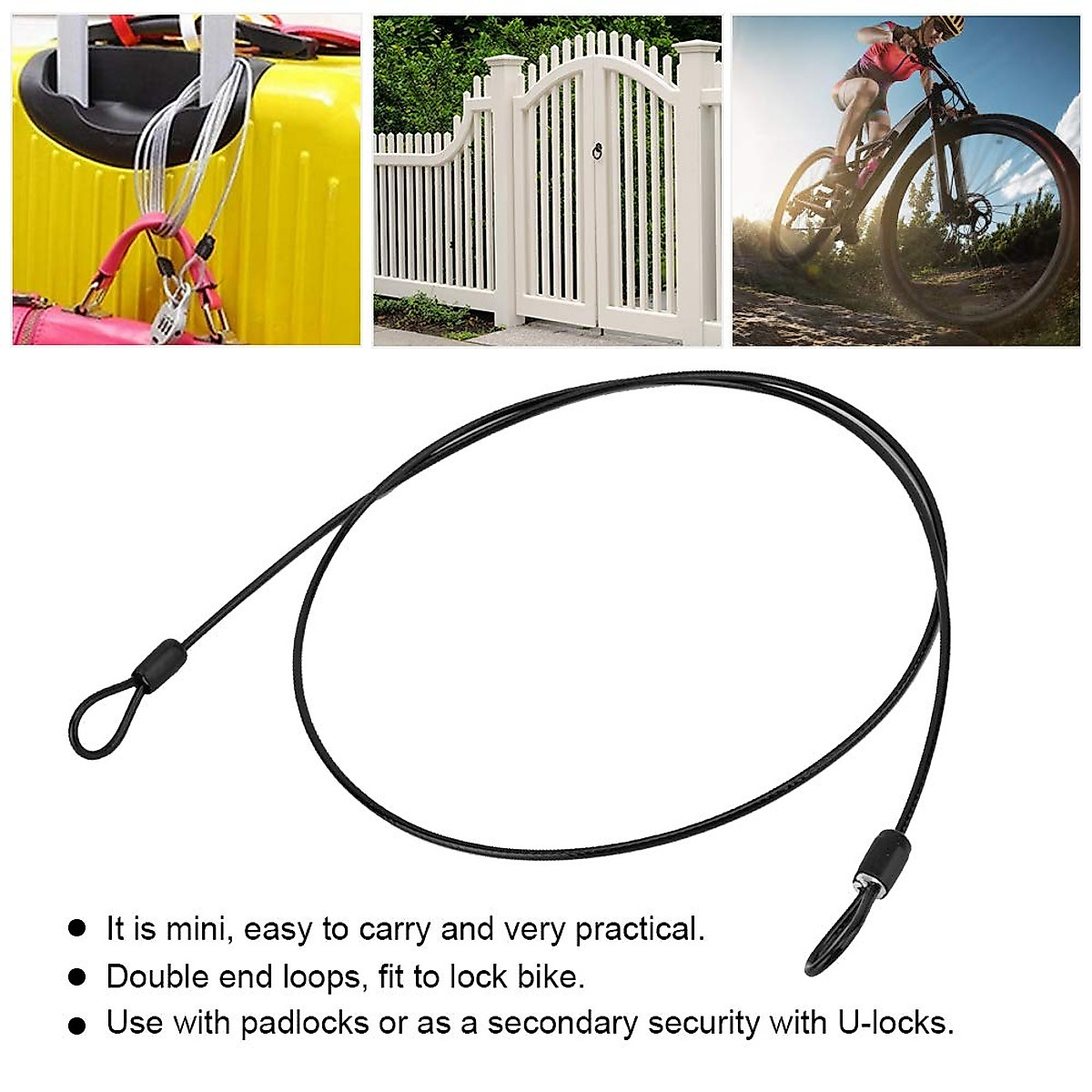 Double Loop Steel Cable Flexible Lock,U Lock Cycling Sports Internal Steel Wire and External Plastic Security Loop Cable Scooter Lock(Black)