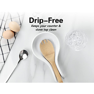 ONEMORE Ceramic Spoon Rest for Stove Top - Extra Wide Heat-Resistant Ladle Holder for Kitchen Utensils/Tools - Large, White