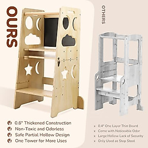 4 in 1 Convertible Learning Tower for Toddlers, MONBLAM Foldable Kitchen Step Helper Stool with Adjustable Height & Safety Rail for 1.5-5Y Kids Kitchen Bathroom Counter