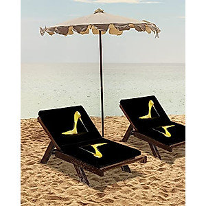 Outdoor Chair Seat Covers Set of 4,Gold High Heels Black Back Waterproof Chair Seat Covers for Dining Room Kitchen,Women Elegant Glitter Shoes Removable Washable Chair Seat Protector with Straps