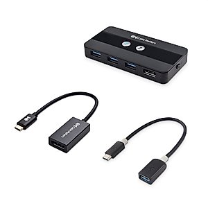 Cable Matters USB 3.0 KVM Switch DisplayPort 1.4 for 2 Computers, USB C to DisplayPort 1.4 Adapter, and USB C to USB Adapter Bundle