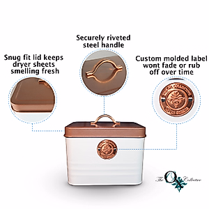 Modern Farmhouse Dryer Sheets Holder, Metal Dryer Sheet Dispenser Container for Laundry Room Decor and Accessories, Lint Bin with Lid for Organization