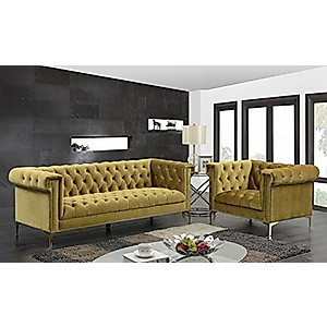 Iconic Home Gold/COGNAC Gold Bea Velvet with Nail head Trim Tone Metal Sofa