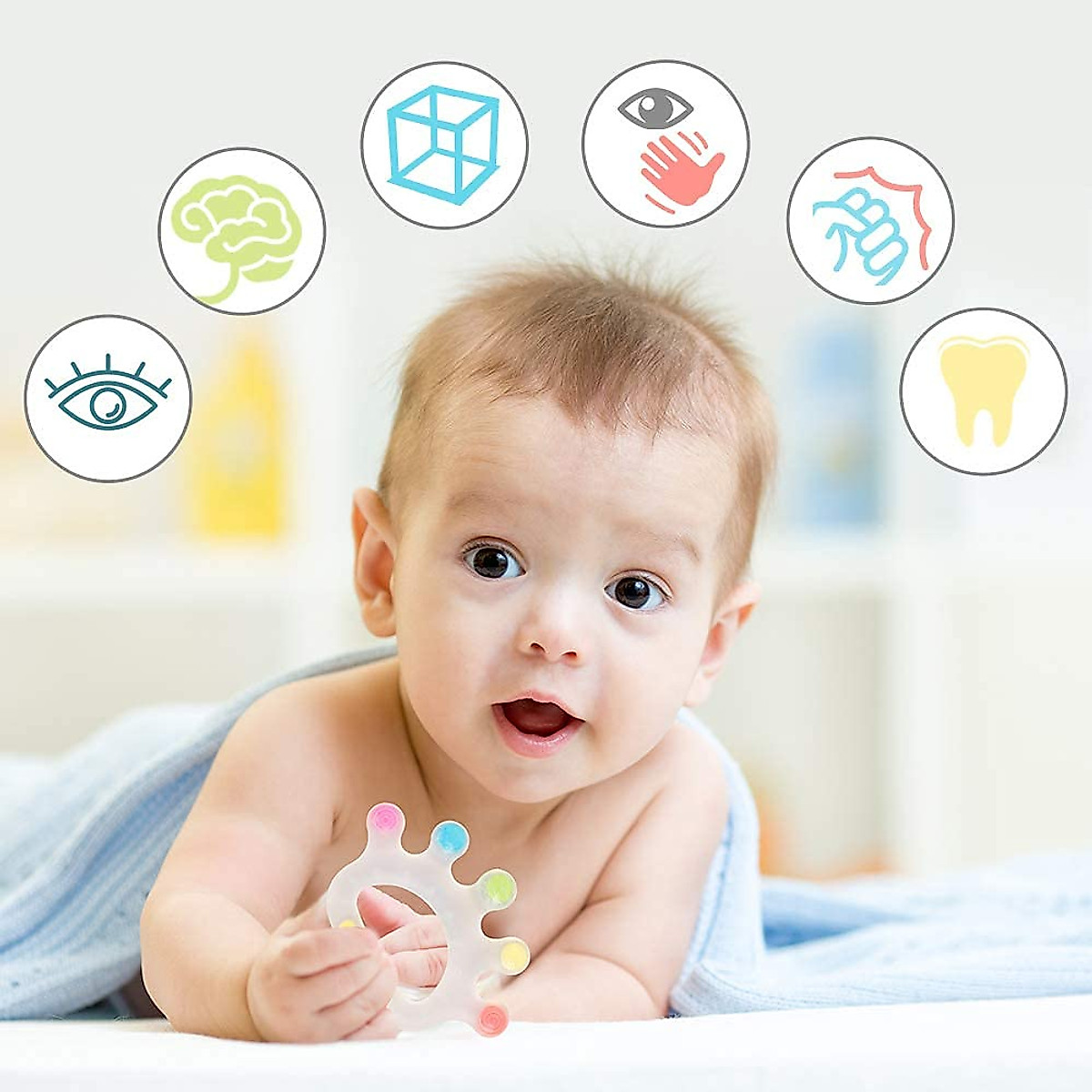 Baby Palm Teether, Silicone Teething Toys for Babies 0-6 Months,6-12 Months, Soothing Teething Pain, BPA Free, Easy Grasp, Anti-Choking