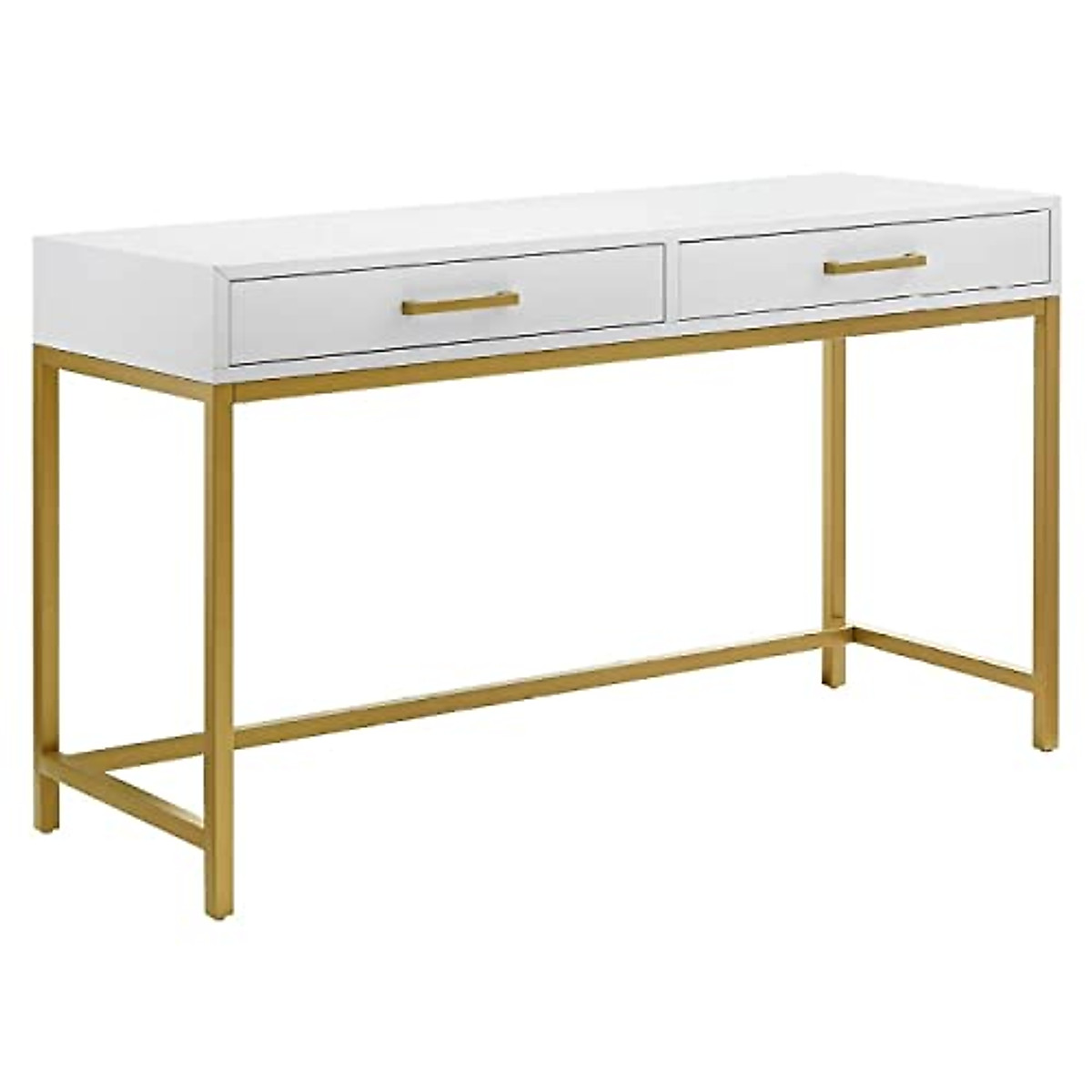 24KF Modern Century Home Office Desk with Lacquer Finish Golden Metal Base,Console Table with 2 Drawers - 80612-White