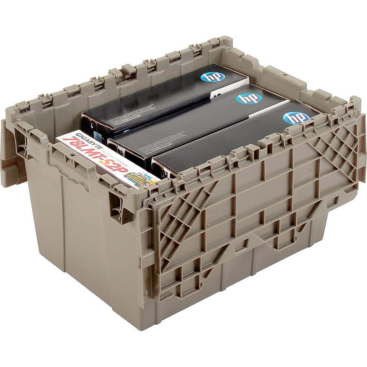 Monoflo Global Industrial Distribution Container With Hinged Lid, 21-7/8x15-1/4x12-7/8, Gray