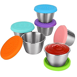 12PCS Metal Sauce Cups 2.5oz Ramekins, Stainless Steel Dipping Sauce Cups with Lids, Reusable Salad Dressing Container To Go, Sauce Containers Small Bowls for Lunch Bento Box, Party Picnic Travel