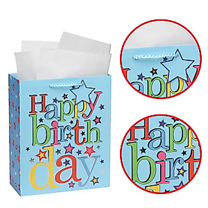 Fu HeaLer 13 Inches Blue Birthday Gift Bag Set, with Card & Tissue Paper,Perfect Party Favor for Any Celebration (1 Pack)
