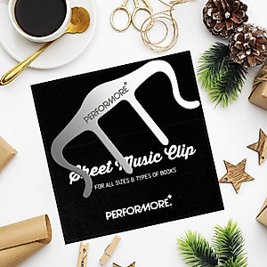 Performore Metal Sheet Music Book Clip and Page Holder for Sheet Music Stand, Piano, Book, Keyboard, Musician, Nickel Plated Bookmark with Velvet Storage Carrying Bag Included (1 Pack)