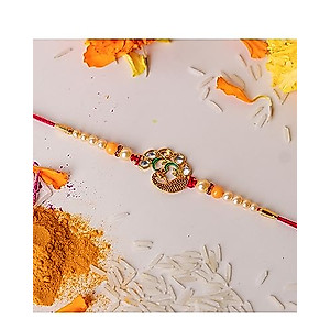 CHERKRAFT Rakhi for Brother Thread for Men/Boy Raksha Bandhan Peacock Design Rakhi with Pearls (Design 6)