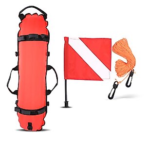 Scuba Buoy Dive Flag, Scuba Torpedo Buoy Diver Down Flag Buoy Scuba Diving Inflation Torpedo Buoy Signal Ball & Flag