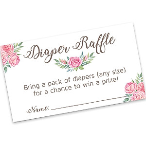 Pink Floral - Baby Shower Floral Diaper Raffle Tickets (50 Count) | Girl Baby Shower Game | Diaper Raffle Tickets for Baby Shower | Fun Baby Shower Activities