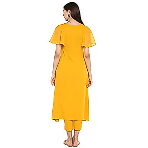 Janasya Indian Women's Tunic Tops Crepe Kurti Set for Women(SET044-KR-NP-XL) Yellow