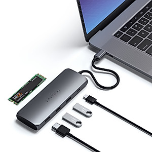 Satechi USB C Hub Hybrid Multiport Adapter, fits M.2 SATA SSD, 4K HDMI, 100W USB C PD Charging, 2 USB-A, for MacBook Pro/Air M1 M2 M3, Dell, HP, Surface, Lenovo - Space Gray