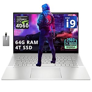 HP Envy 16" WQXGA Touchscreen Business Gaming Laptop, Intel Core i9-13900H, NVIDIA RTX 4060 8G, 64GB DDR5 RAM, 4TB PCIe SSD, Backlit Keyboard, B&O Audio, 5MP Camera, Silver, Win 11, 32GB USB Card